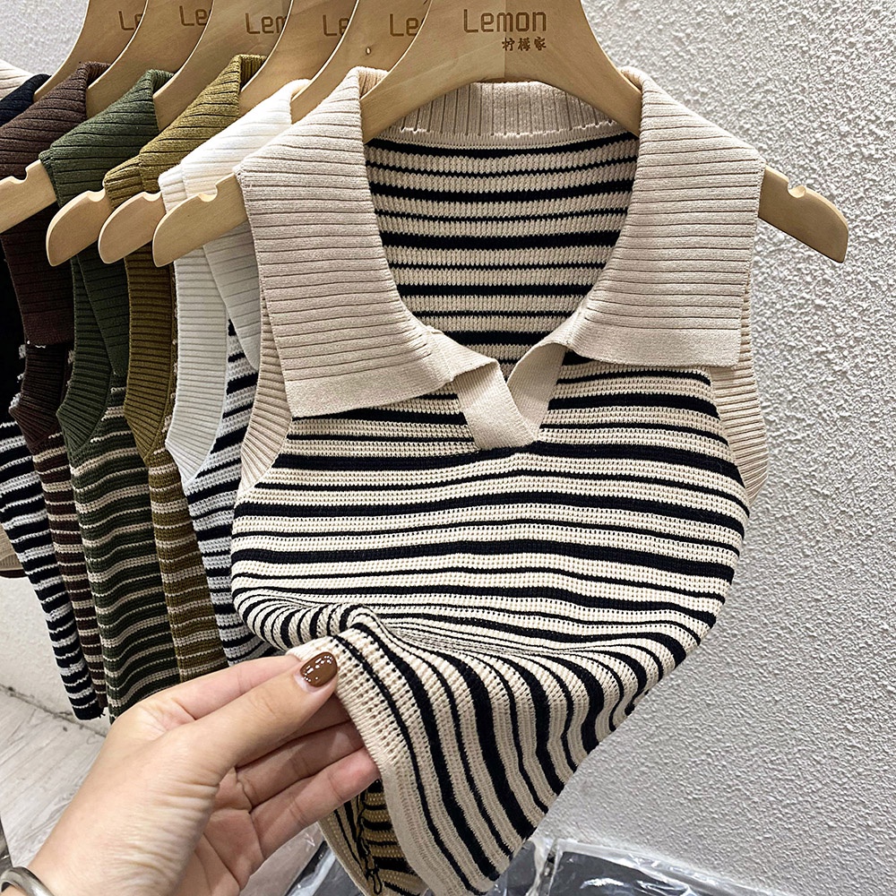 Áo Thun Balamy Sát Nách Cổ polo Dáng Ôm Họa Tiết Kẻ Sọc Thời Trang Xuân Hè Cho Nữ | Shopee Việt Nam