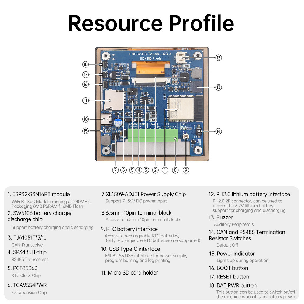 Pcbfun ESP32-S3-Touch-LCD-4 ESP32-S3 Màn hình cảm ứng điện dung LCD 4 inch 32-Bit Lx7 Bộ xử lý ...