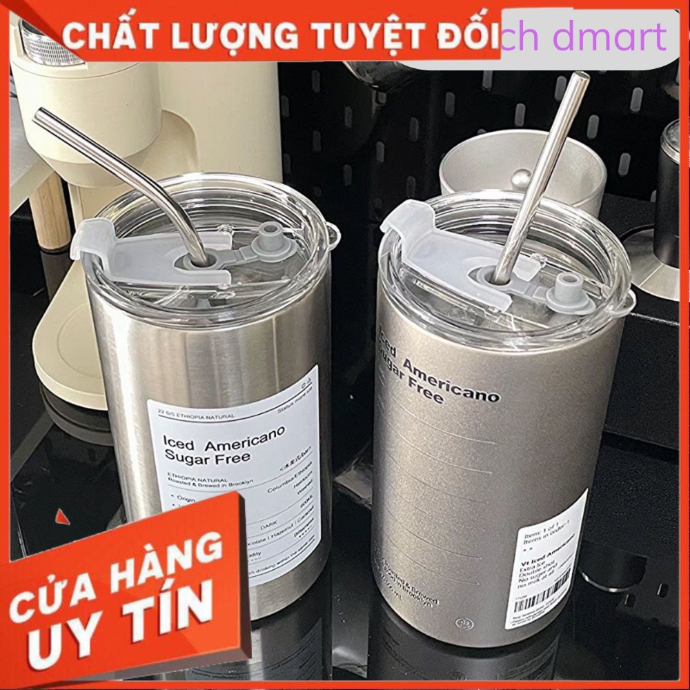 ly giữ nhiệt iced americano inox 304 cao cấp không gỉ, cốc uống nước giữ nhiệt có ống hút tiện ...
