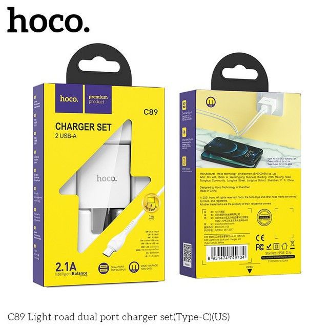 Bộ Củ Sạc Nhanh Chính Hãng Siêu Bền Hoco C89 2.1A Cốc 2 Cổng USB Type C ...