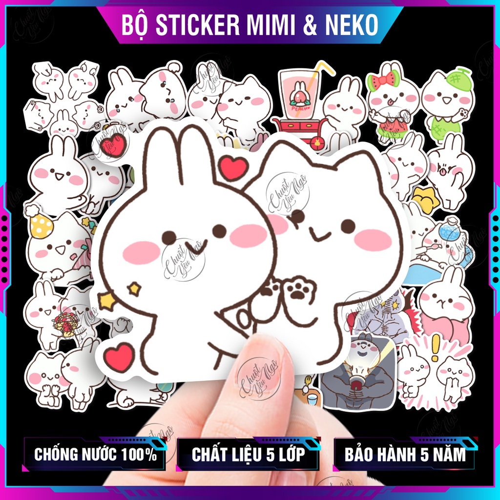 Combo 100 sticker mimi & neko MÈO THỎ TRẮNG decal hình dáng dễ thương ...