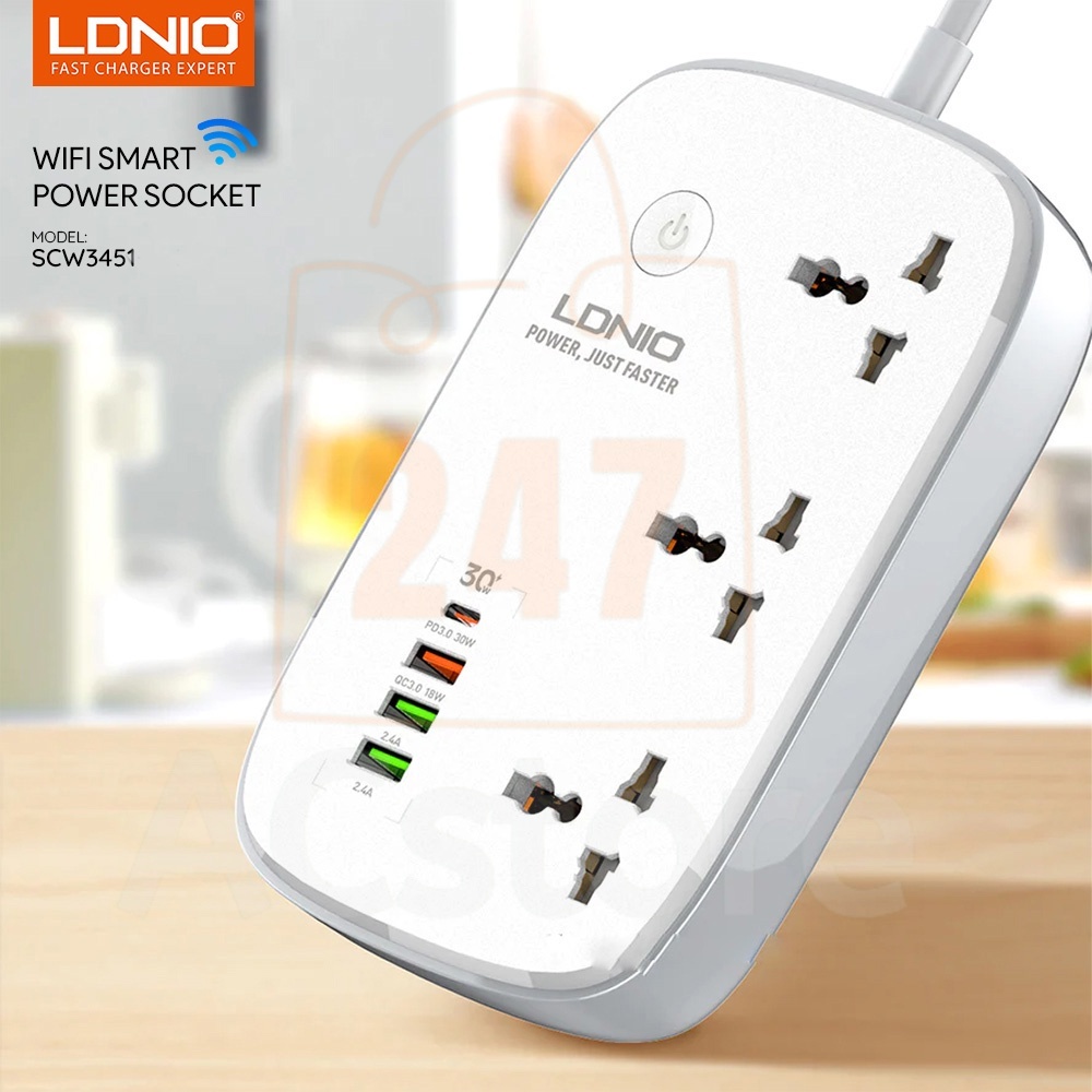 Ổ cắm điện đa năng 7 in 1 max 2500W điều khiển thông minh qua kết nối Wifi hiệu LDNIO SCW3451 ...