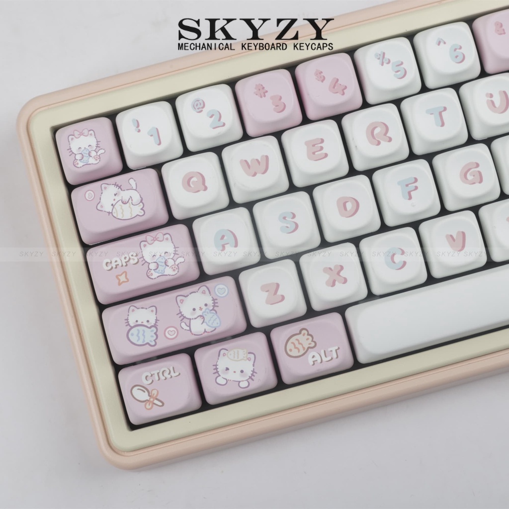 Mèo Con Ăn Cá Keycaps MOA Profile Màu Hồng Dễ Thương Hoạt Hình PBT DYE ...