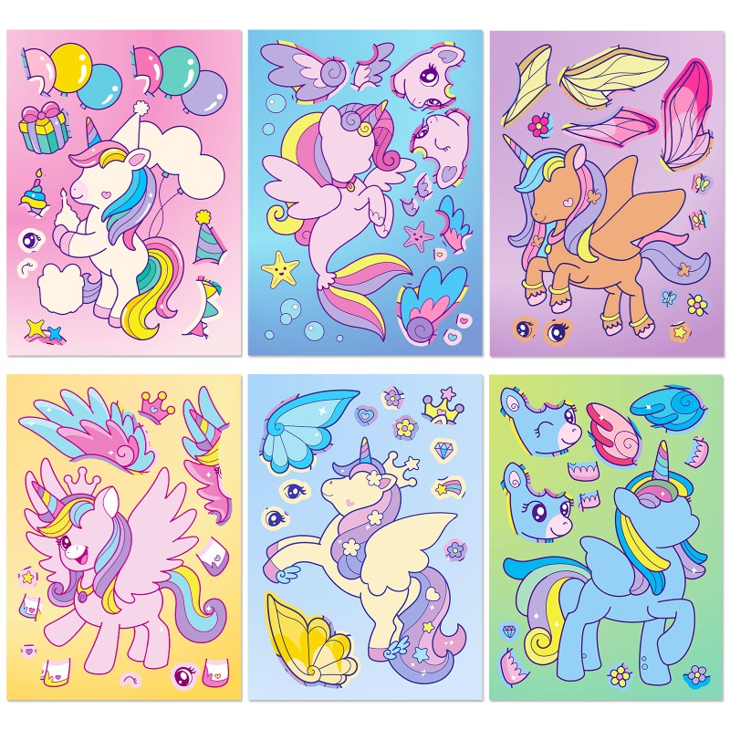 6 tờ / túi My Little Pony Rainbow Unicorn Puzzle Sticker Trẻ em DIY ...