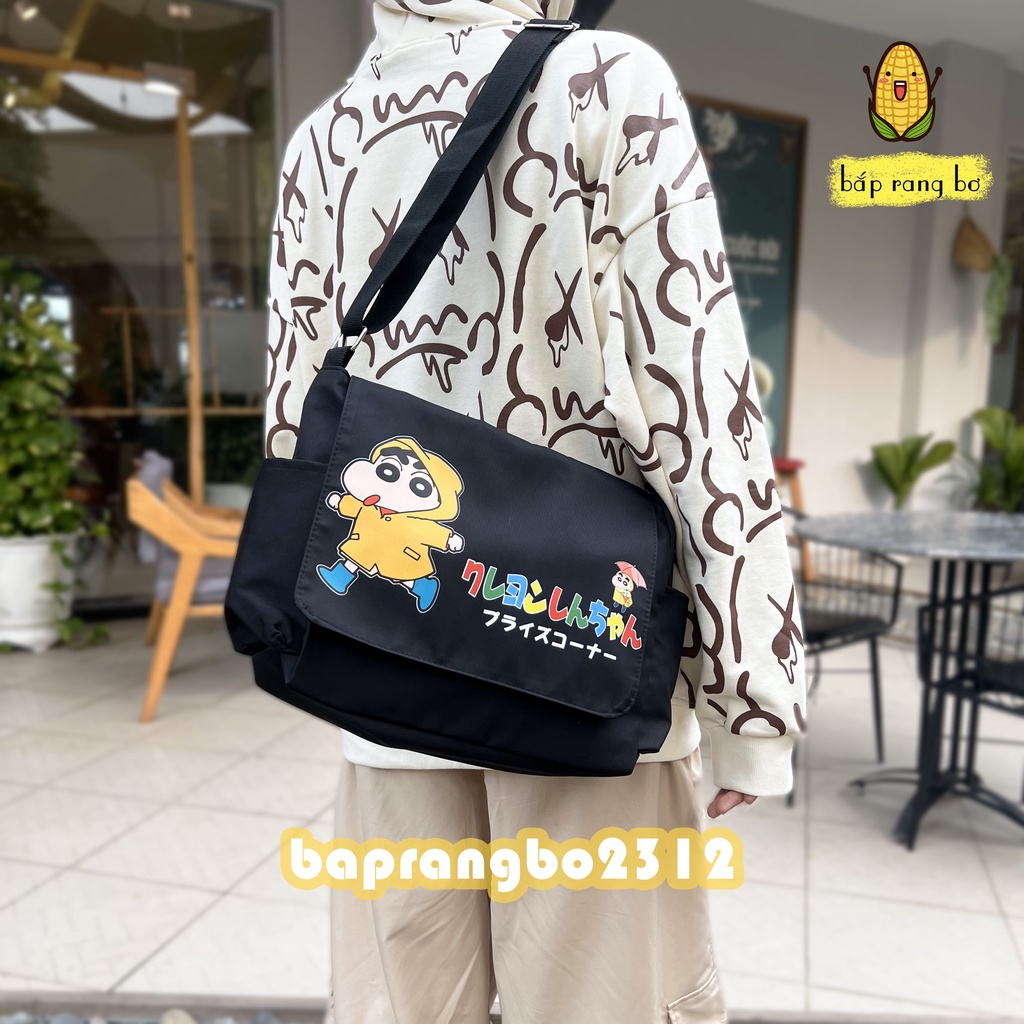 Túi đeo chéo vải dù trượt nước đi học tote bag in hình Shin Chan đựng ...
