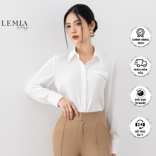 Áo Sơ Mi Cổ Đức Túi Giả Dài Tay Thời Trang Công Sở By LEMIA Design ...