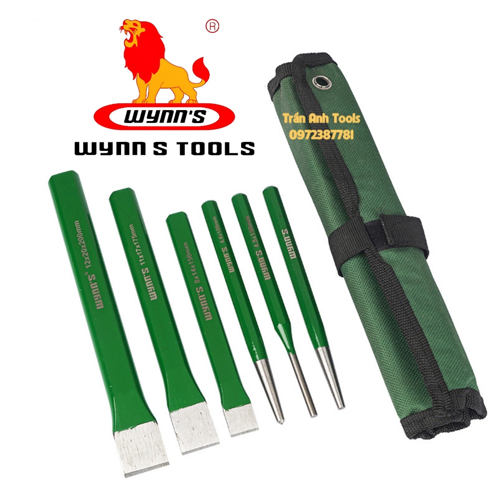 Bộ đục và đột 6 chi tiết Wynn's Tools, Đục phẳng đục sắt, đục nề, đục đá ,Bộ đục sắt ,bộ dùi đục ...