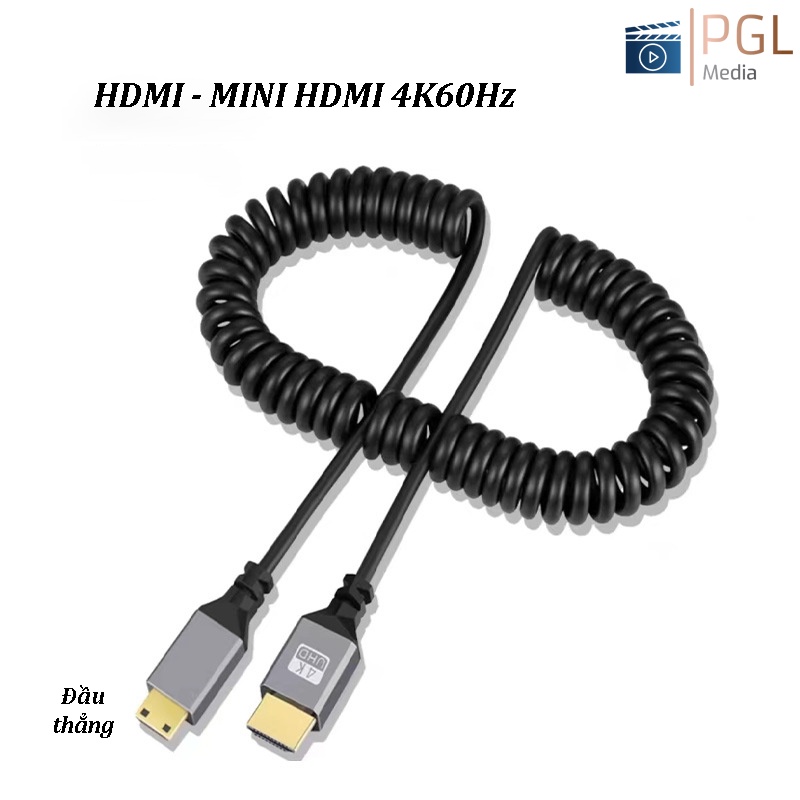 Dây mini HDMI 2.0 4K@60hz DẠNG lò xo đầu ra khuỷu tay A-C ( MINI HDMI ...