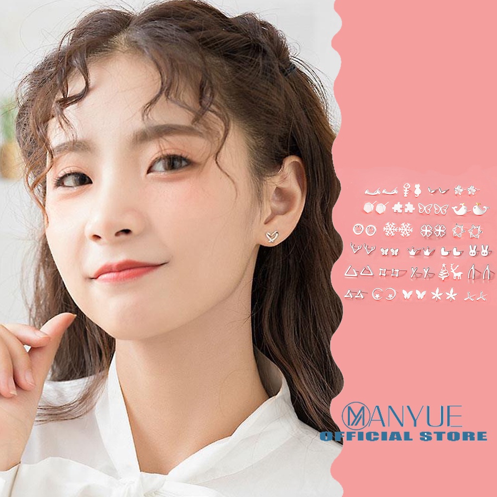 Khuyên tai MANYUE mạ bạc 925 phong cách Hàn Quốc đơn giản cho nữ | Shopee Việt Nam