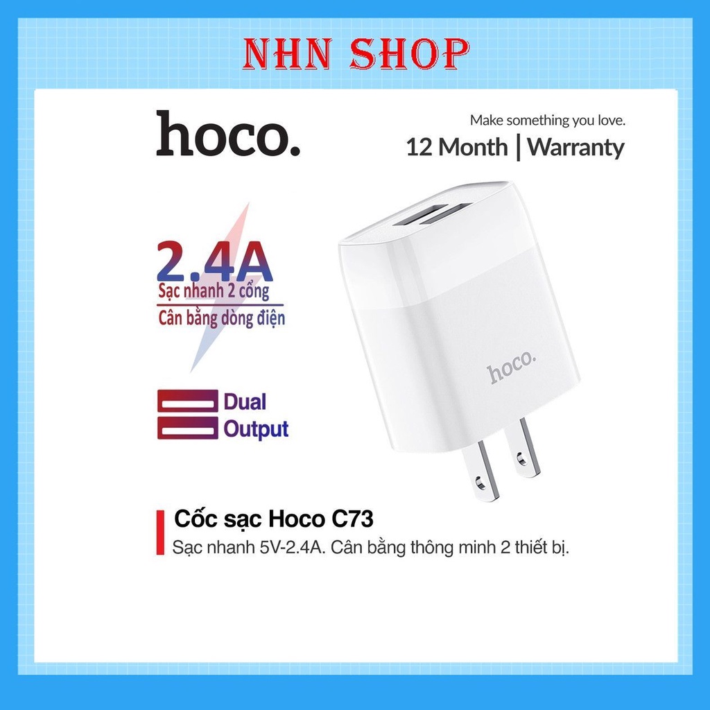 Củ Sạc Nhanh Siêu Bền Chính Hãng Hoco C73 2.4A 12W Cốc 2 Cổng USB Cho ...