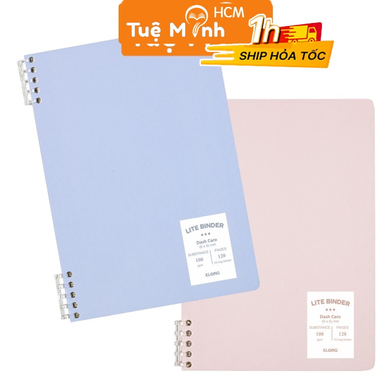 Vở còng nhựa 2 đầu B5 120 trang caro nét đứt 100gsm MS 809 Klong, tập sổ giấy dash caro 6x6 tiện ...