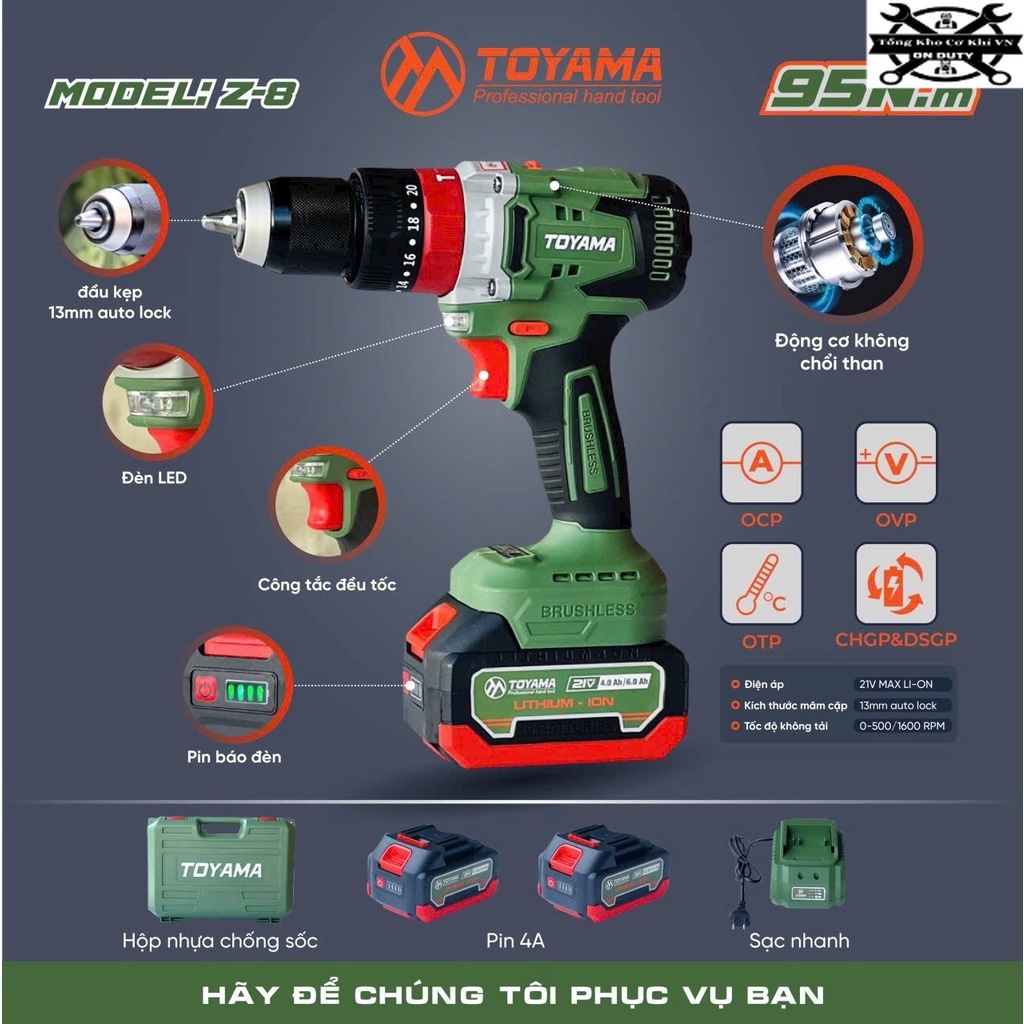 Máy pi.m TOYAMA khoan động lực 13mm sử dụng pi.m 21V TOYAMA- Z8 Chính Hãng pi.m phổ thông tổng ...