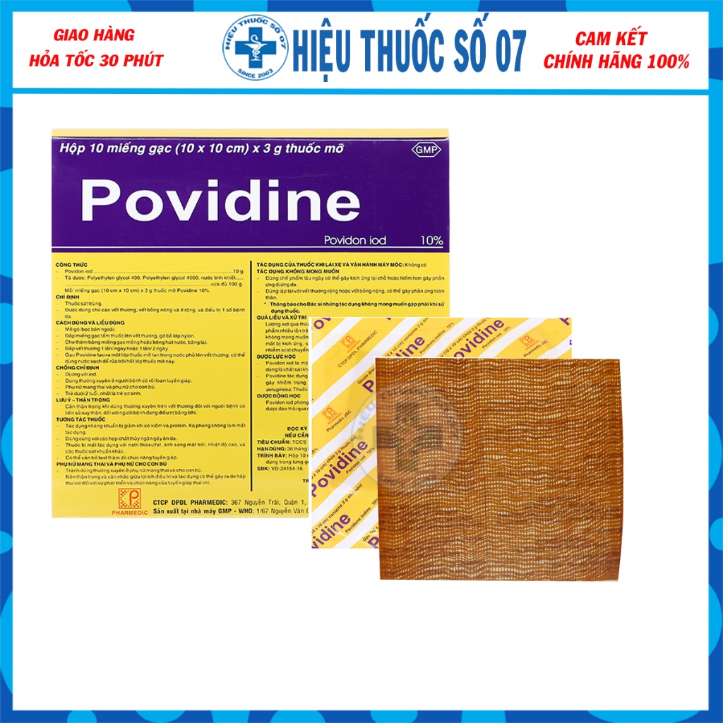 Gạc Povidine iodine 10% sát trùng vết thương, dán bỏng (set 1 miếng ...