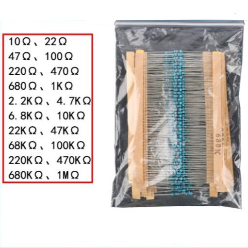 combo 30 loại điện trở vạch sai số 1% từ 1R-1M( 300- 600 cái) | Shopee Việt Nam