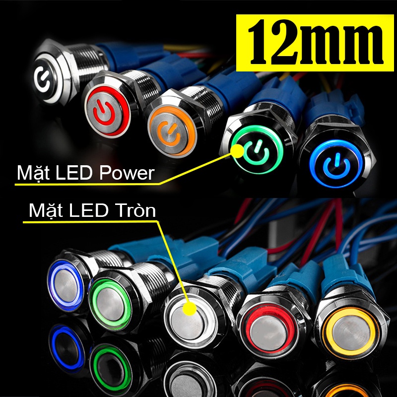 Nút công tắc LED nhấn nhả 12mm, Công tắc Nhấn tự nhả, Nhấn resert (3-6V ...