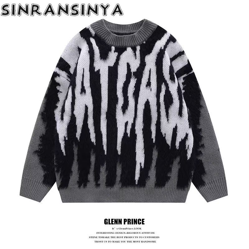 Áo sweater sinransinya Vải Lông Cổ Tròn Tay Dài Dáng Rộng In Chữ Phong ...