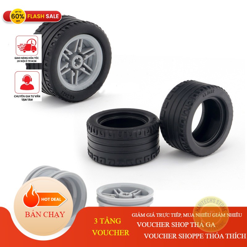 COMBO 4 Bánh Xe Kèm Trục Mâm Technic Kích Thước 43,2x22mm NO.884 - Phụ ...