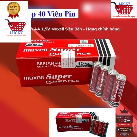 Nguyên hộp 40 viên pin Maxell AA,pin tiểu,pin AA,pin super,pin 2AA ...