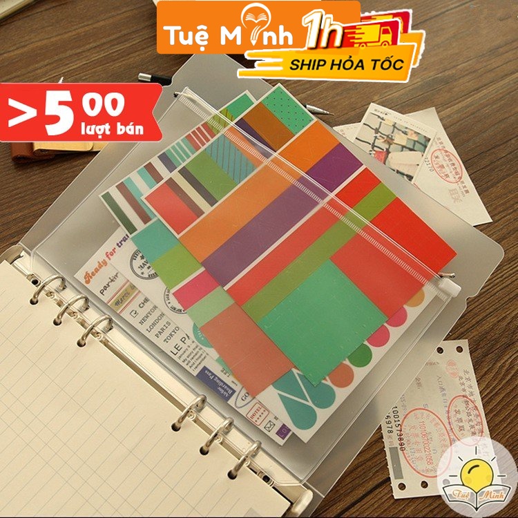 Túi zip gắn sổ còng A5 đựng đồ nhiều ngăn P04 VPPTUEMINH, túi pvc phụ ...
