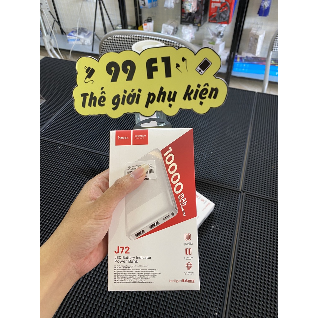 Pin dự phòng Hoco J72 dung lượng 10000mAh, sạc nhanh 2A Max, 2 Output USB, có đèn LED, lõi ...