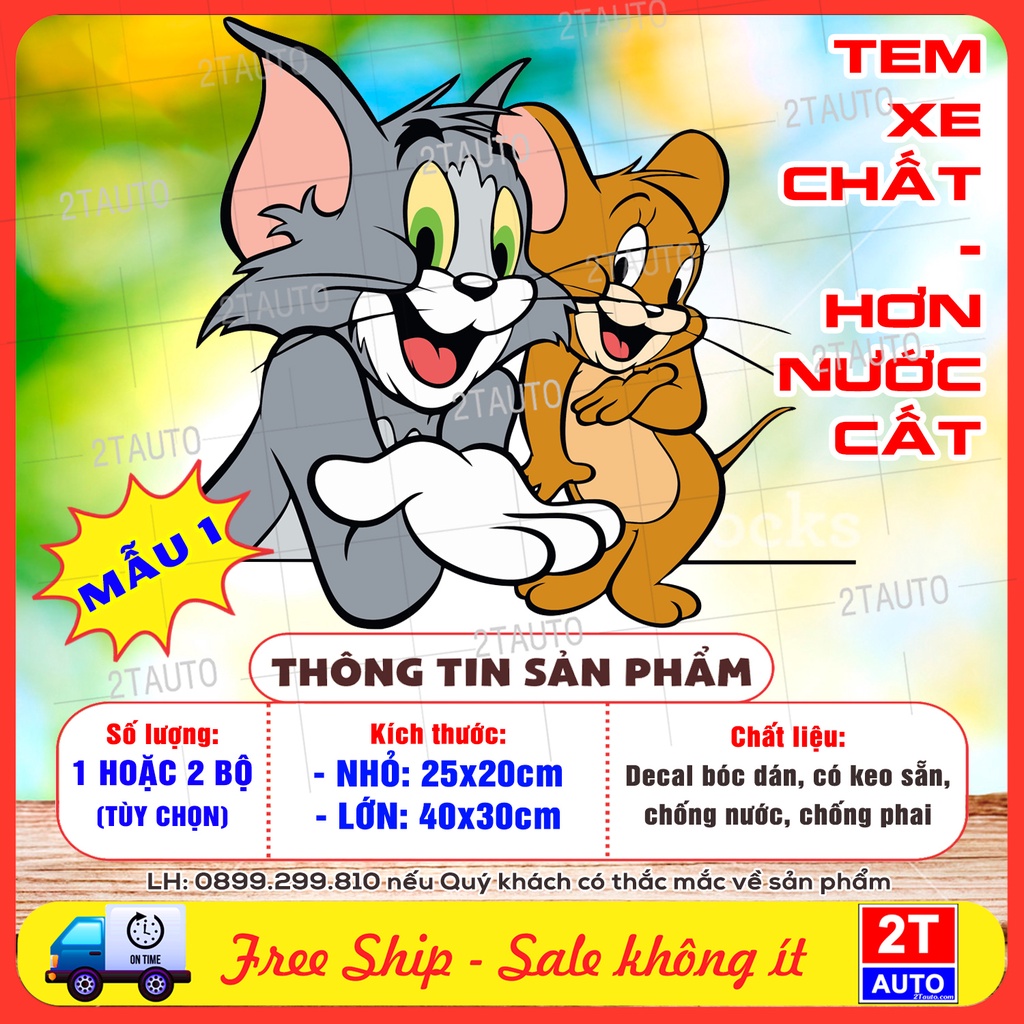 Tem Decan dán xe ô tô hình mèo và chuột, Tem Tom & Jerry Dán Trang Trí ...