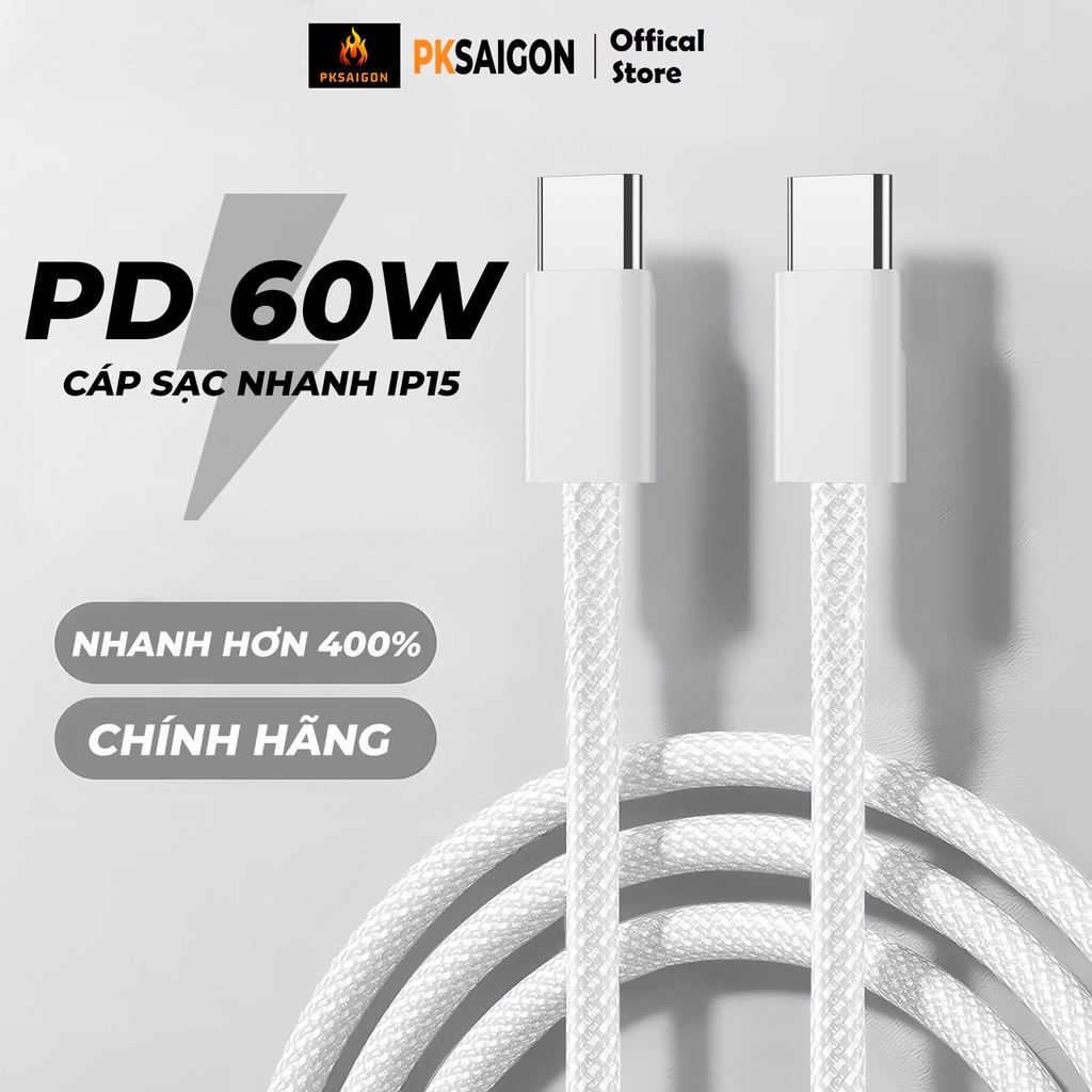 Dây Cáp Sạc Nhanh PD Type C 60w Cho ip15 15plus 15pro max mac PKSAIGON ...