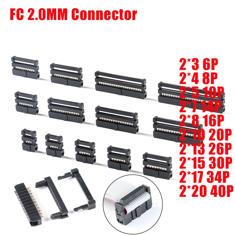 Set 10 Đầu Nối Ổ Cắm 2.0mm fc-6 / 8 / 10 / 16 / 20-40 / 50 pin idc 6p 10p 20p 40p Chuyên Dụng ...