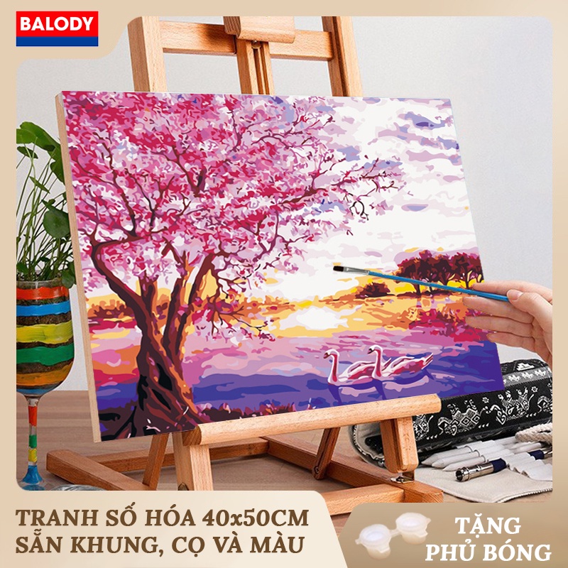 Tranh tô màu số hóa Phong cảnh Hoa Anh đào MS470 40x50cm BALODY có ...
