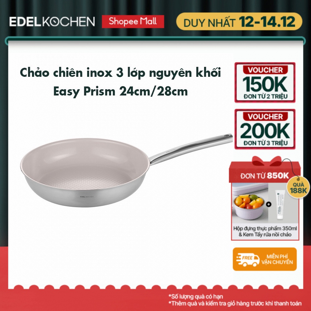 Chảo chiên inox 3 lớp nguyên khối, chống dính ceramic Edelkochen Easy ...