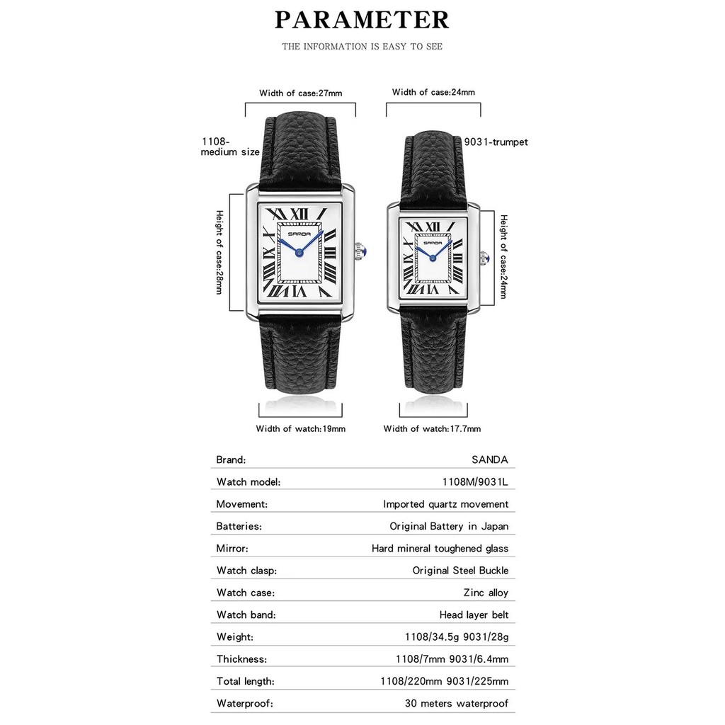 SANDA 1108-9031 / Đồng hồ cặp đôi thạch anh giải trí quyến rũ dành cho ...