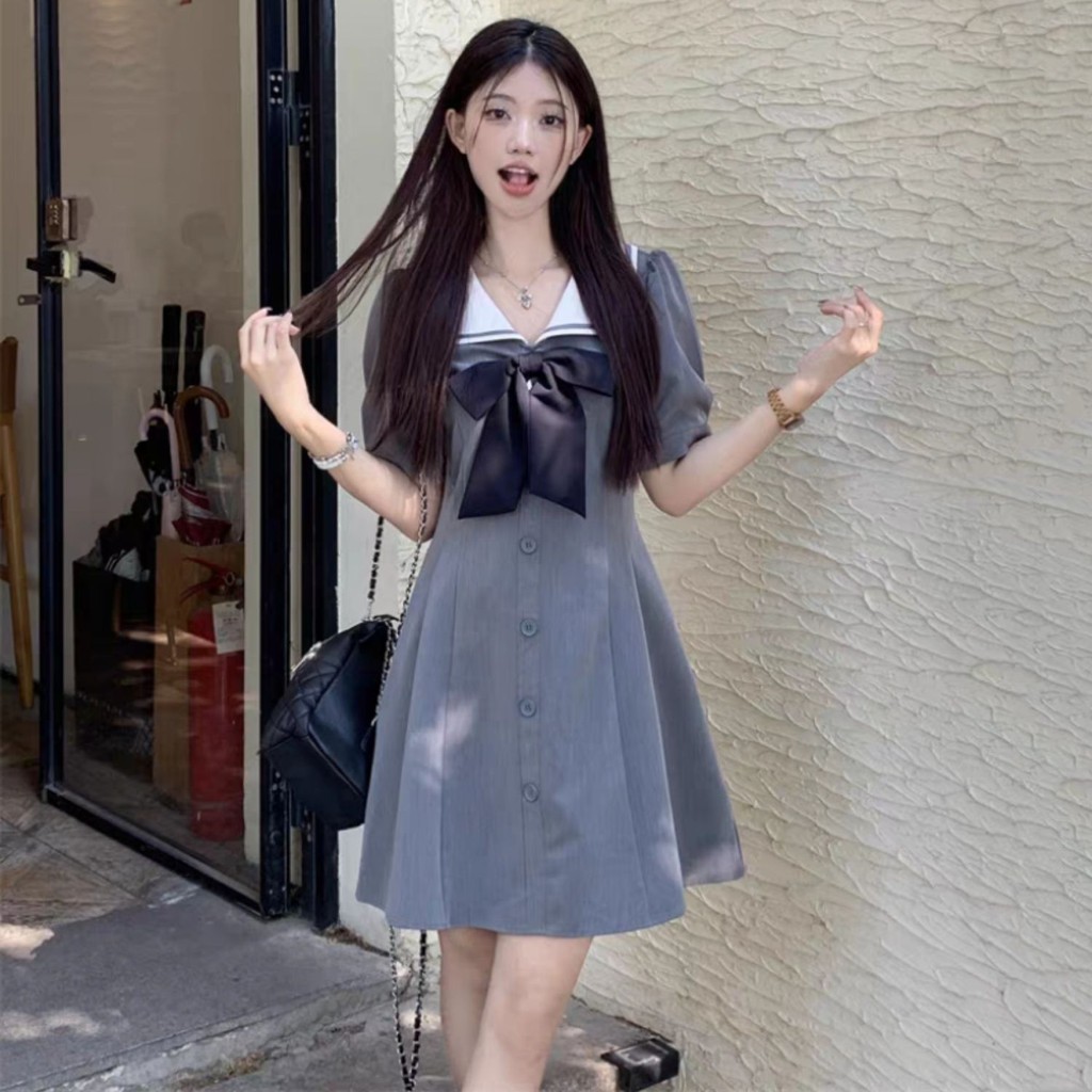 Kích Thước Lớn Béo mm Preppy Màu Sắc Tương Phản Ve Áo Đầm Nữ Niche Giảm ...