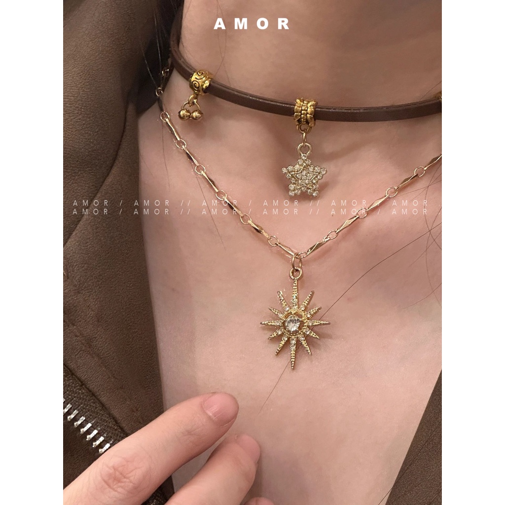 Vòng Cổ choker Da Hai Lớp Màu Đỏ / Nâu / Vàng Phong Cách Cổ Điển Mỹ ...