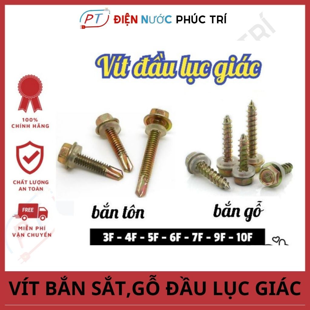 Vít Bắn Tôn Gỗ và Tôn Sắt Song Long 2F5, 4F, 5F, 6F, 7F5, 9F, 1T, (Chữ D loại Xịn VN) [BỌC 100 ...