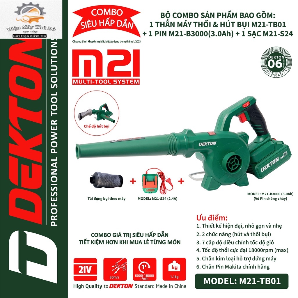 Máy Thổi Bụi Dùng pi.m Dekton M21-TB01 Máy thổi bụ-hút bụi 2 trong 1 Chỉnh Gió 6 Cấp - Chân pi.m ...