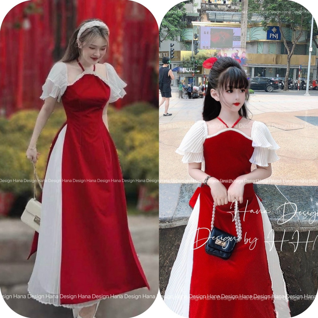 SIZE ĐẠI 8-28KG: ÁO DÀI CÁCH TÂN nhung cho mẹ và bé + bờm - VNMB ...