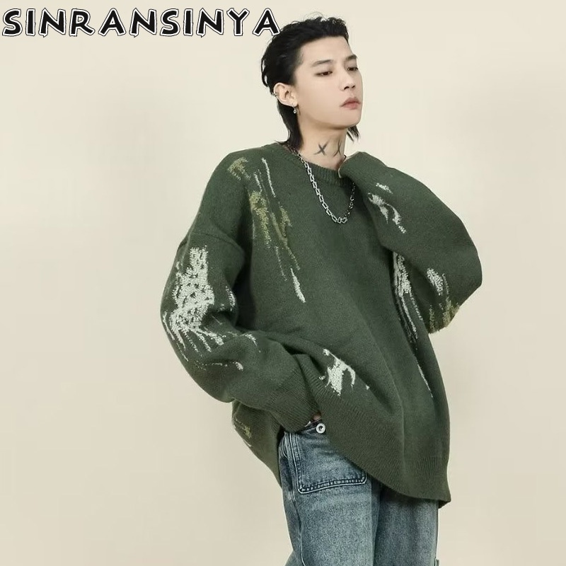 Áo sweater SINRANSINYA dệt kim cổ tròn cao cấp màu tương phản phong ...