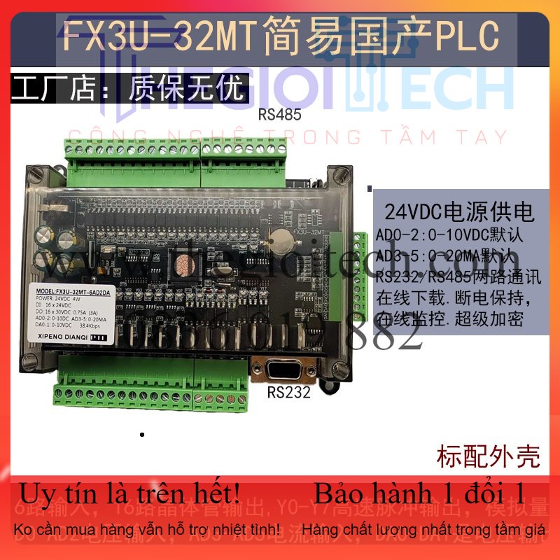 Board PLC Mitsubishi FX1N FX2N FX3U 30MR 32MR 30MT 32MT 6AD 2DA RS485 RTC 12-24VDC PTL FK3U LE3U ...