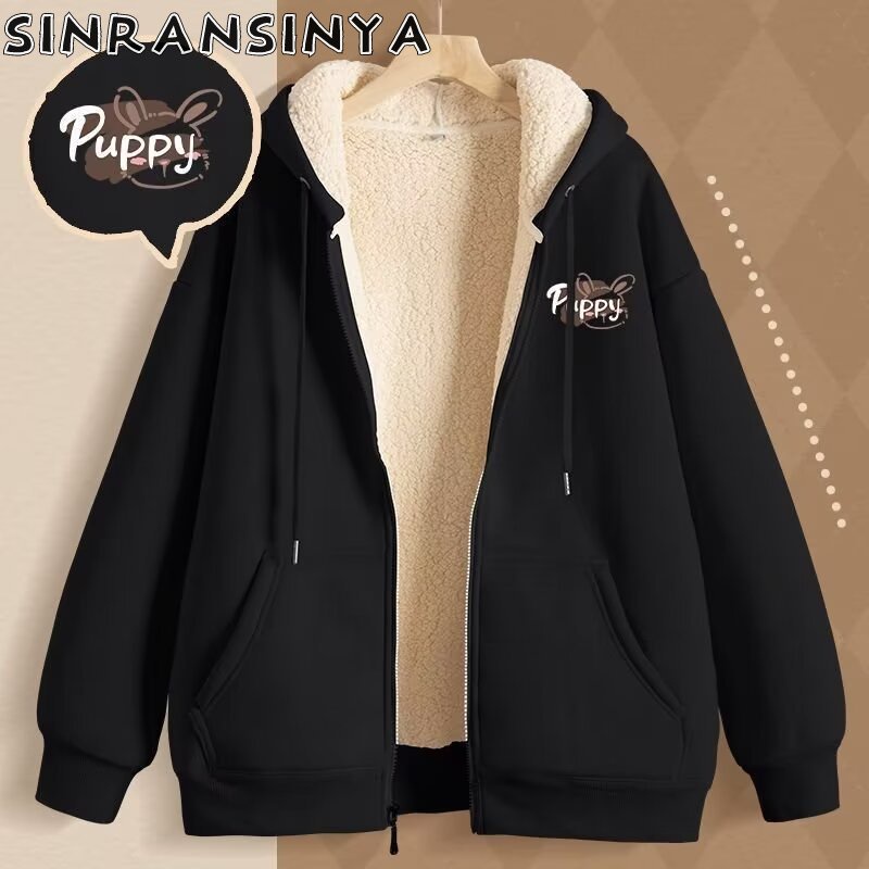 Sinransinya Áo hoodie Nhung Lông Cừu Cao Cấp Tay Dài Có Khóa Kéo In Chữ ...