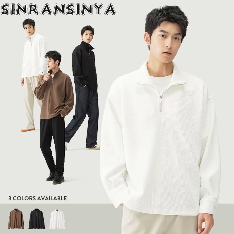 Sinransinya Áo hoodie Tay Dài Dáng Rộng Cổ Đứng Phối Khóa Kéo Phong ...