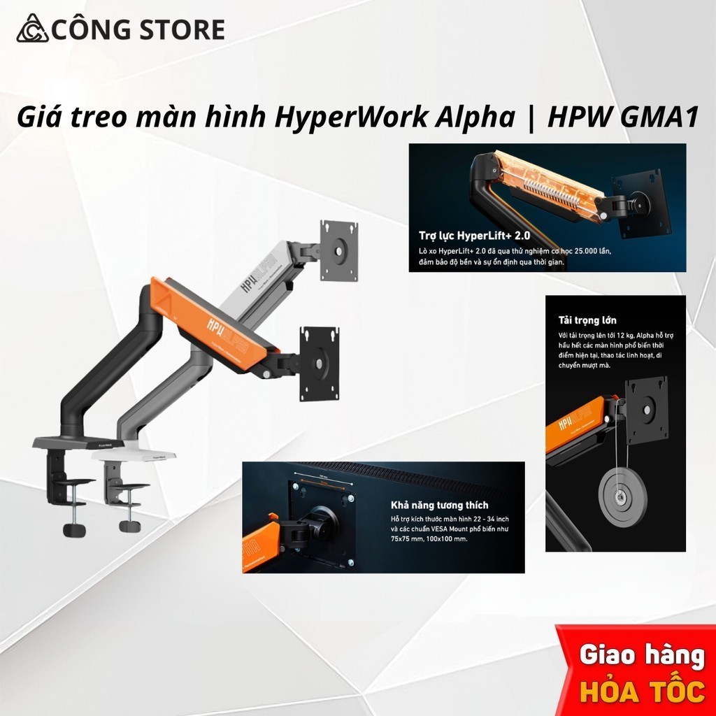 Giá treo | Arm màn hình HyperWork Alpha | HPW GMA1 | Phù hợp màn 22in ...