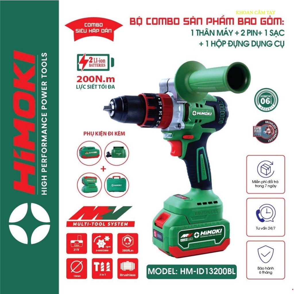 Máy Khoan Pin HIMOKI Không Chổi Than đầu 13mm 3 Chức Rút Lõi Siêu Khỏe ...