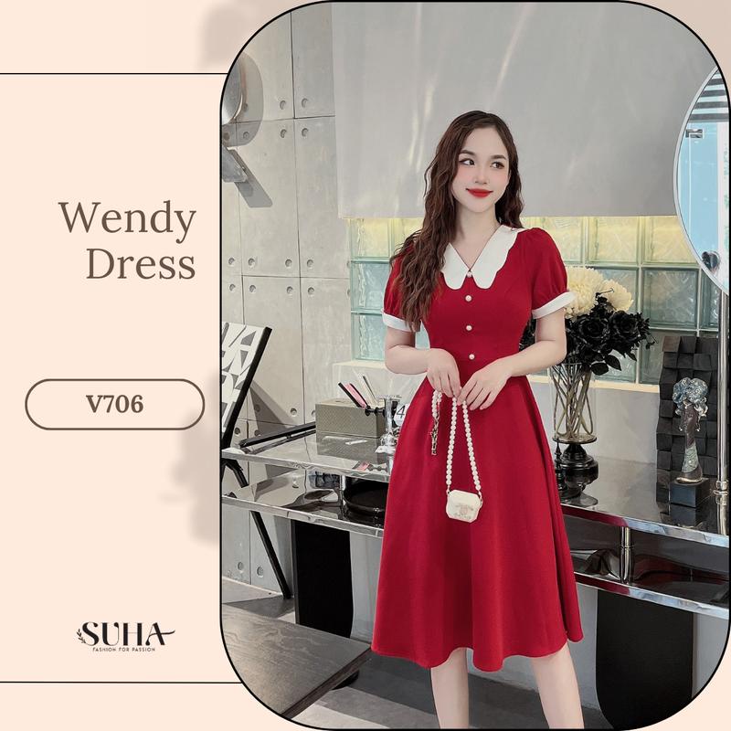Váy thiết kế dáng xòe qua đầu gối chất liệu không nhăn, mềm mịn V706 Wendy Dress | Shopee Việt Nam