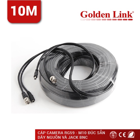 Cáp Camera RG59+2C U+2 có Jack BNC và nguồn Golden Link 10M ...