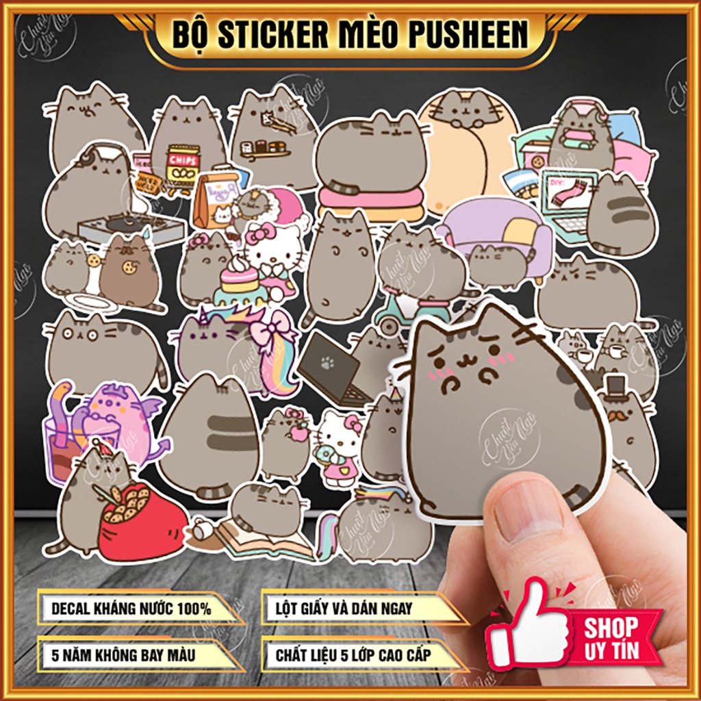 Bộ 100 sticker mèo PUSHEEN không trùng thỏ trắng dễ thường hình dán ...