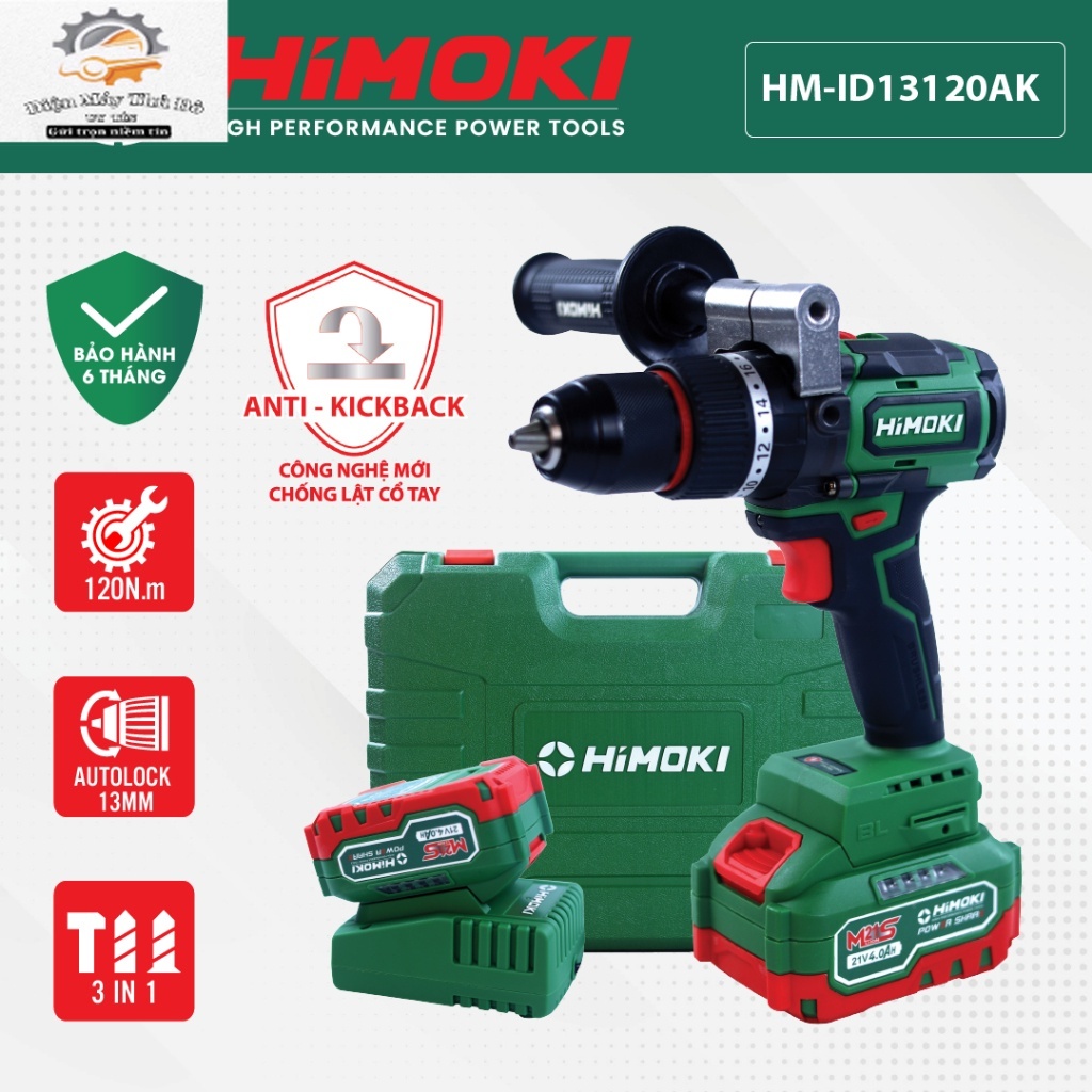 Máy Khoan Pin HIMOKI HM-ID13120AK Lực Siết 120 NmĐầu Kim Loại AutoLock ...