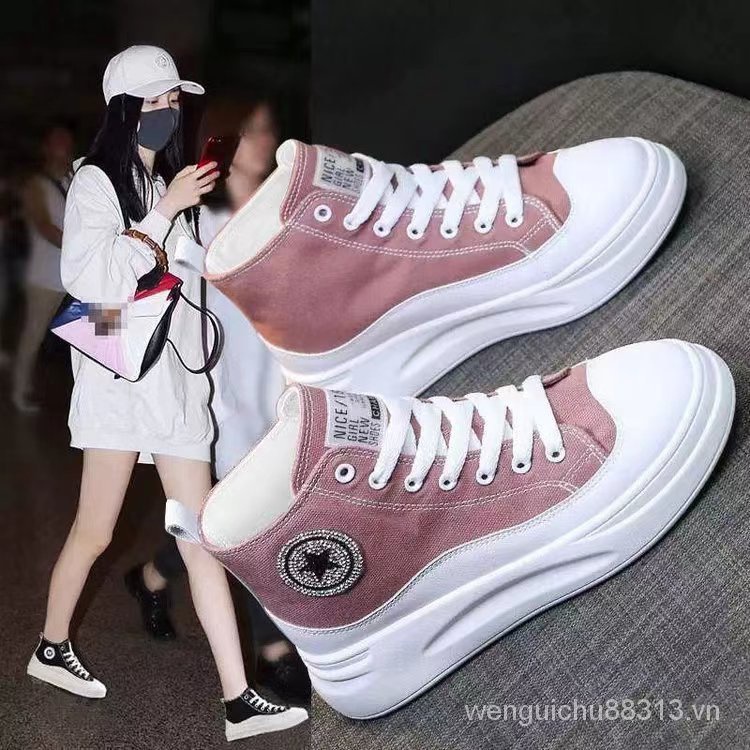 Converse Thời Trang Phiên Bản Hàn Quốc Giày Vải Dày 2.5cm Giày Vải Nữ ...