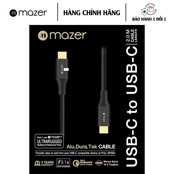 [HÀNG CHÍNH HÃNG] Dây Cáp Mazer ALU.DURA.TEK USB-C2C Cable 3.1A (2m ...