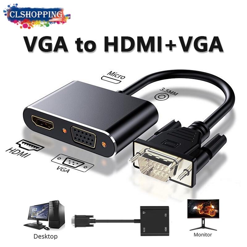 Bộ Chuyển Đổi vga Sang hdmi + vga 1 Đầu Vào 2 Đầu Ra 3.5mm Hỗ Trợ vga Sang Màn Hình Máy Chiếu hd ...