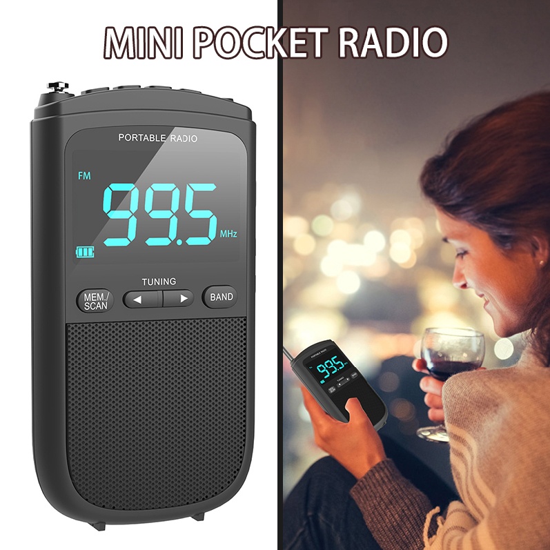 Outdoor Mini LCD Portable AM FM Stereo Pocket Radio Weather Broadcast ...