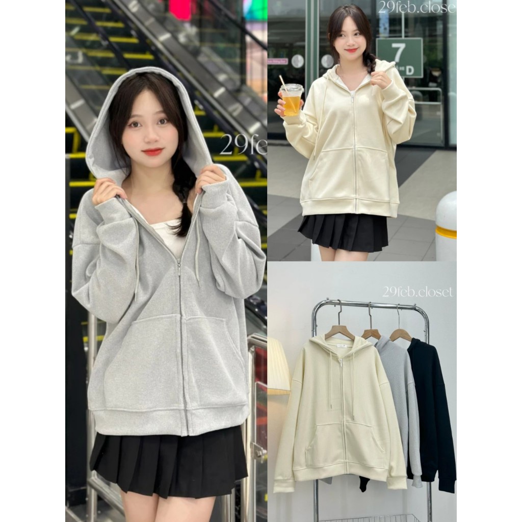 Áo khoác hoddie nữ nỉ trơn basic kéo khóa có mũ - Calina.vn ...